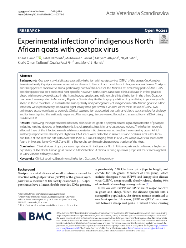 (PDF) Experimental infection of indigenous North African goats with ...