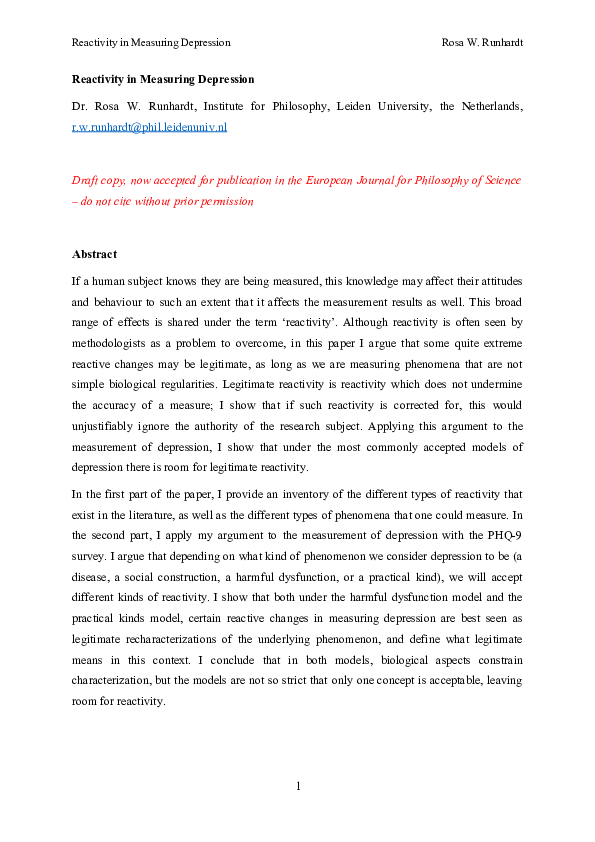 (DOC) Reactivity in Measuring Depression | Rosa W Runhardt - Academia.edu