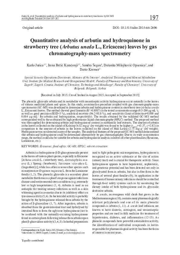 (PDF) Quantitative analysis of arbutin and hydroquinone in strawberry ...