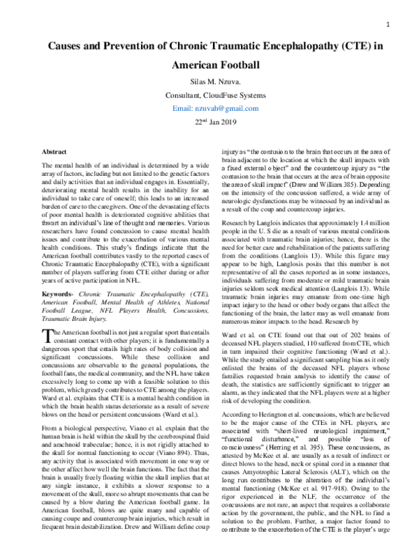 (PDF) Causes and Prevention of Chronic Traumatic Encephalopathy (CTE ...