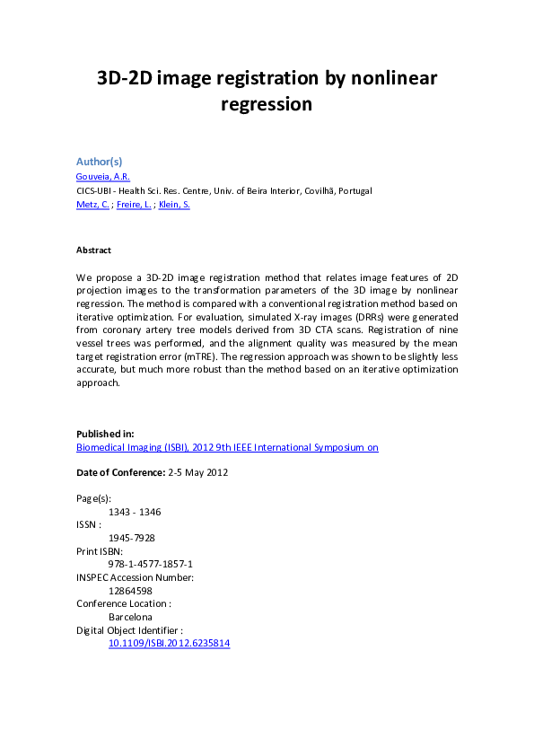 (PDF) 3D-2D image registration by nonlinear regression