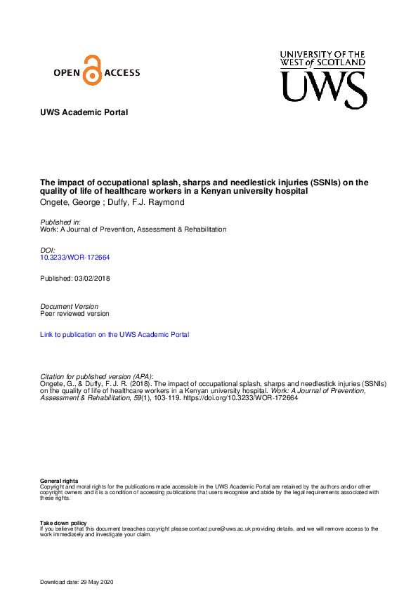 (PDF) The impact of occupational splash, sharps and needlestick ...