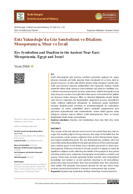 (PDF) Eski Yakındoğu'da Göz Sembolizmi ve Düalizm: Mezopotamya, Mısır ...
