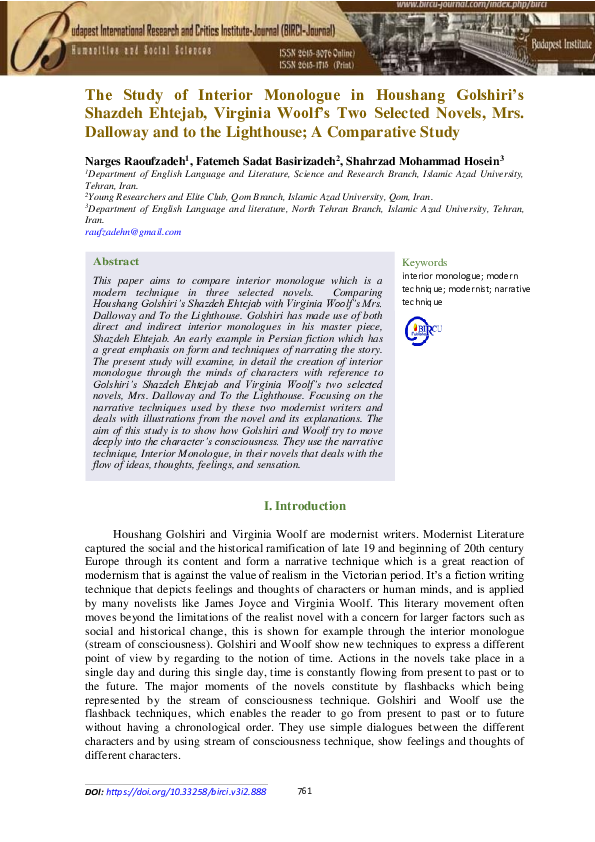(PDF) The Study of Interior Monologue in Houshang Golshiri’s Shazdeh ...