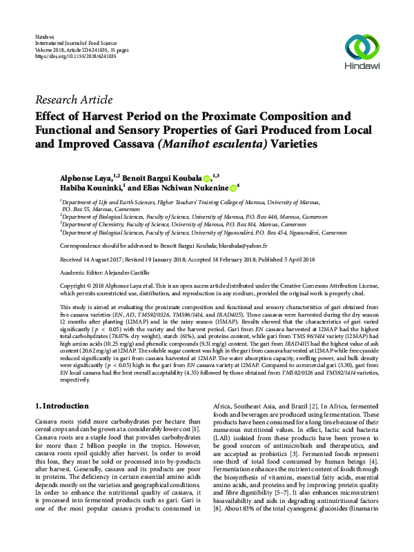 (PDF) Effect of Harvest Period on the Proximate Composition and Functional and Sensory ...