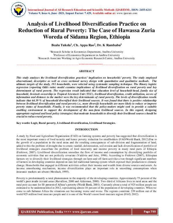 (PDF) Analysis of Livelihood Diversification Practice on Reduction of Rural Poverty: The Case of ...