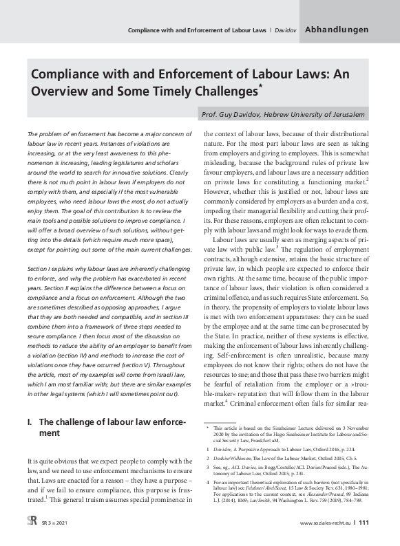 (PDF) Compliance with and Enforcement of Labour Laws: An Overview and ...