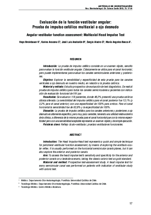 (PDF) Evaluación de la función vestibular angular: Prueba de impulso cefálico multiaxial a ojo ...