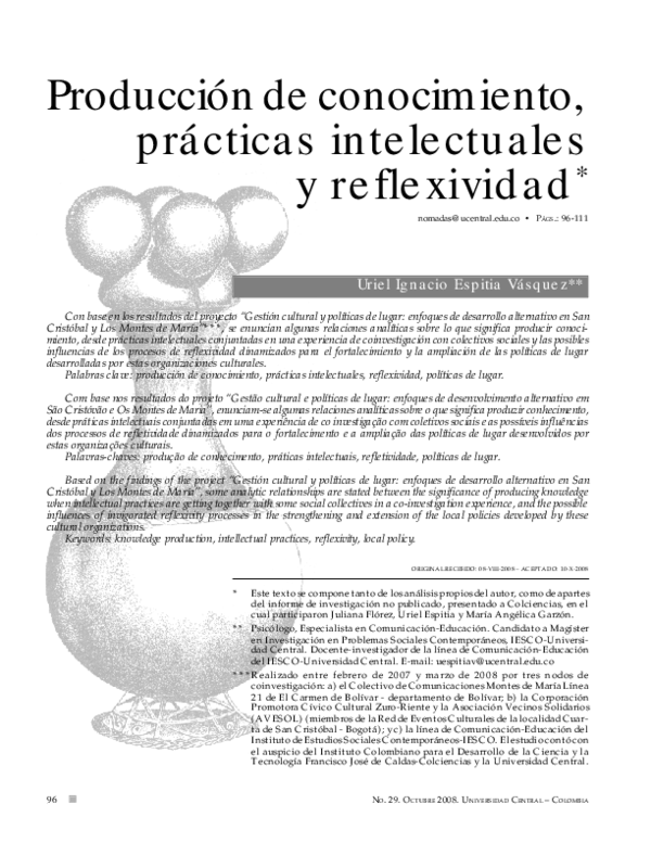 (PDF) Producción de conocimiento, prácticas intelectuales y reflexividad