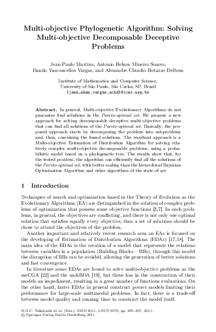 Pdf Multi Objective Phylogenetic Algorithm Solving Multi Objective Decomposable Deceptive