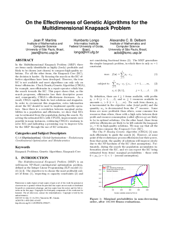(PDF) On the effectiveness of genetic algorithms for the multidimensional knapsack problem