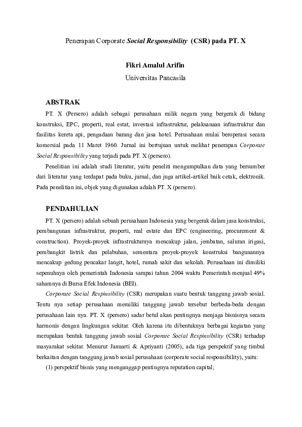 (PDF) Penerapan Corporate Social Responsibility (CSR) pada PT. X