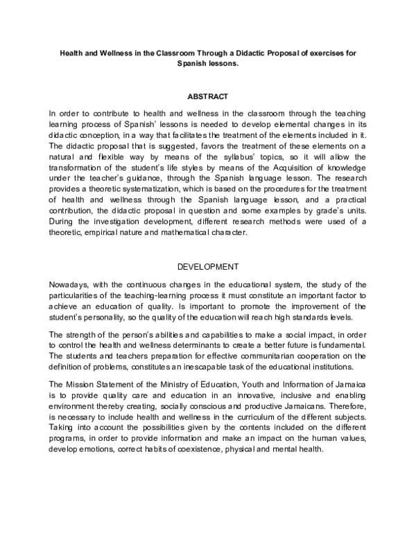 (DOC) Health and Wellness in the Classroom Through a Didactic Proposal ...
