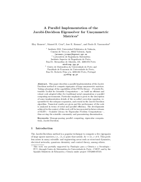 (PDF) A parallel implementation of the Jacobi-Davidson eigensolver and its application in a ...