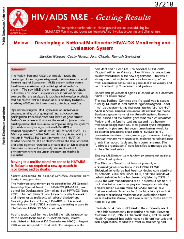 (PDF) Malawi - developing a national multisector HIV/AIDS monitoring ...