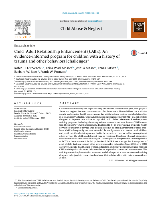 (PDF) Child–Adult Relationship Enhancement (CARE): An evidence-informed ...