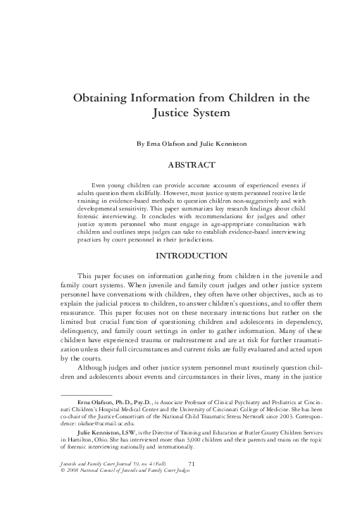 (PDF) Obtaining Information from Children in the Justice System