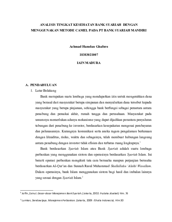 (DOC) ANALISIS TINGKAT KESEHATAN BANK SYARIAH DENGAN MENGGUNAKAN METODE CAMEL PADA PT BANK ...