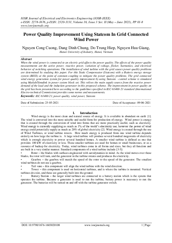 Pdf Power Quality Improvement Using Statcom In Grid Connected Wind Power