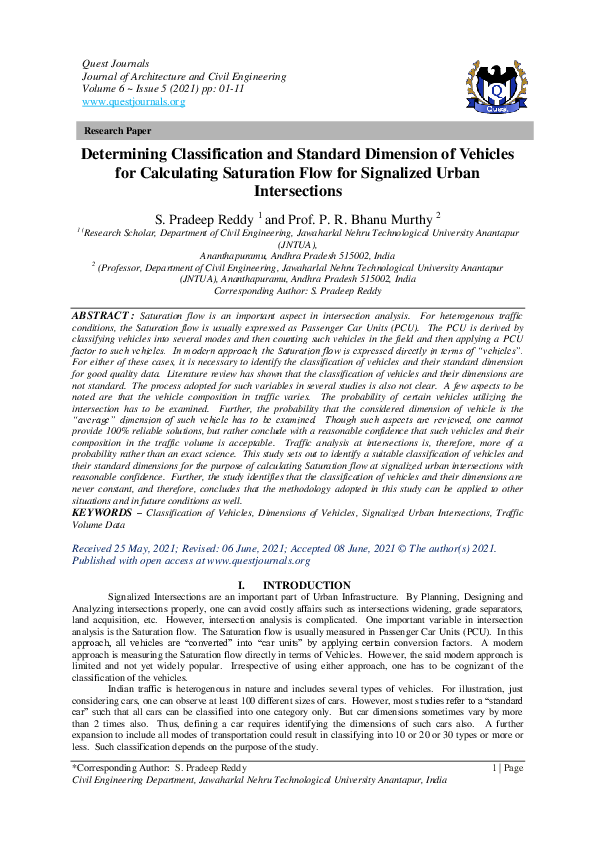 Pdf Determining Classification And Standard Dimension Of Vehicles For Calculating Saturation