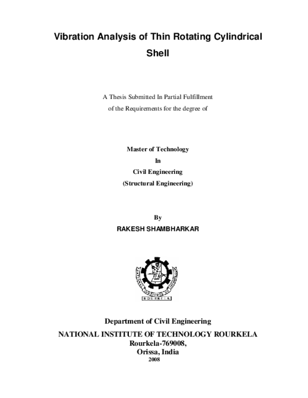 (PDF) Vibration analysis of thin rotating cylindrical shell | Rakesh Shambharkar - Academia.edu