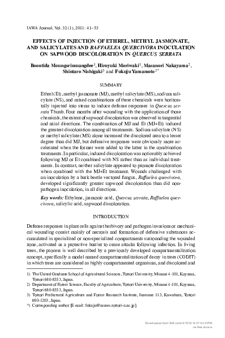 (PDF) Effects of injection of Ethrel, methyl jasmonate, and salicylates ...