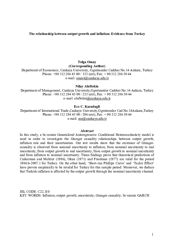 (PDF) The relationship between output growth and inflation: Evidence from Turkey