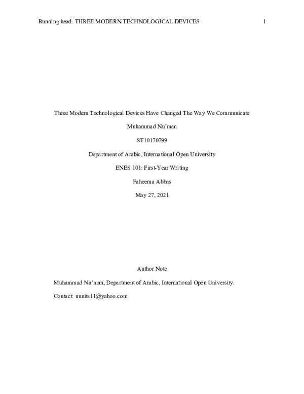 (DOC) Three Modern Technological Devices Have Changed The Way We ...