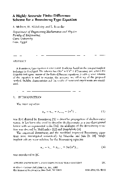 Pdf A Highly Accurate Finite Difference Scheme For A Boussinesq Type