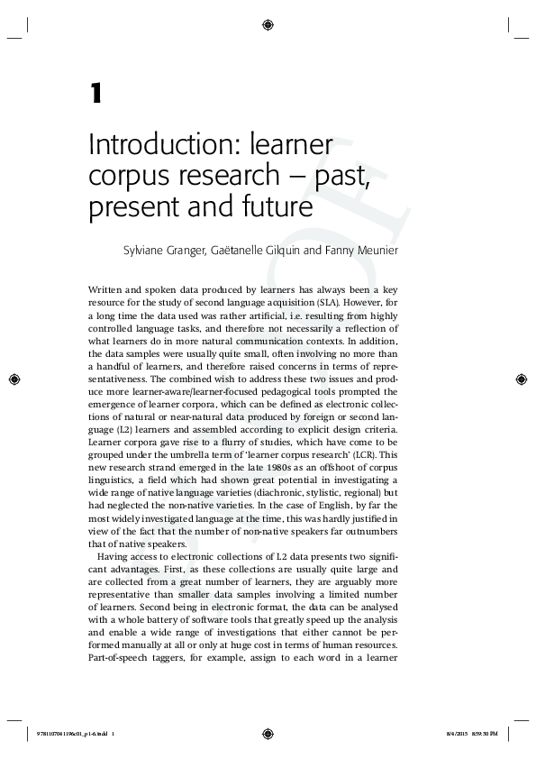 (PDF) Introduction: learner corpus research – past, present and future