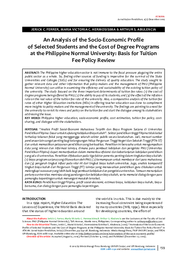(PDF) An Analysis of the Socio-Economic Profi le of Selected Students ...