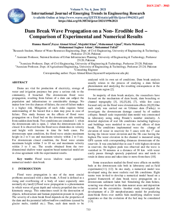 (PDF) Dam Break Wave Propagation on a Non-Erodible Bed -Comparison of Experimental and Numerical ...
