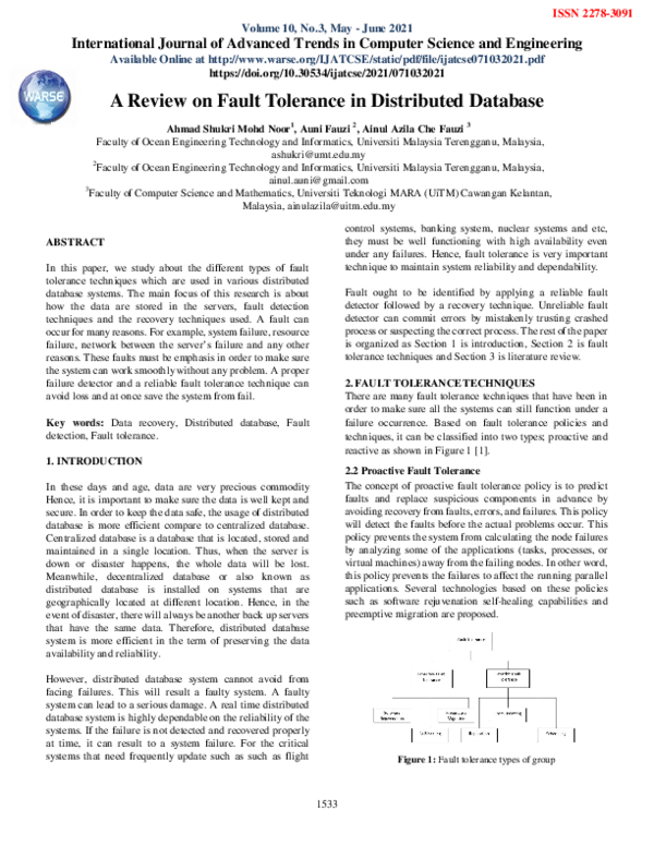 (PDF) A Review on Fault Tolerance in Distributed Database