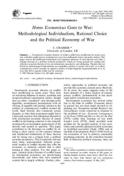 (PDF) Homo Economicus Goes to War: Methodological Individualism ...