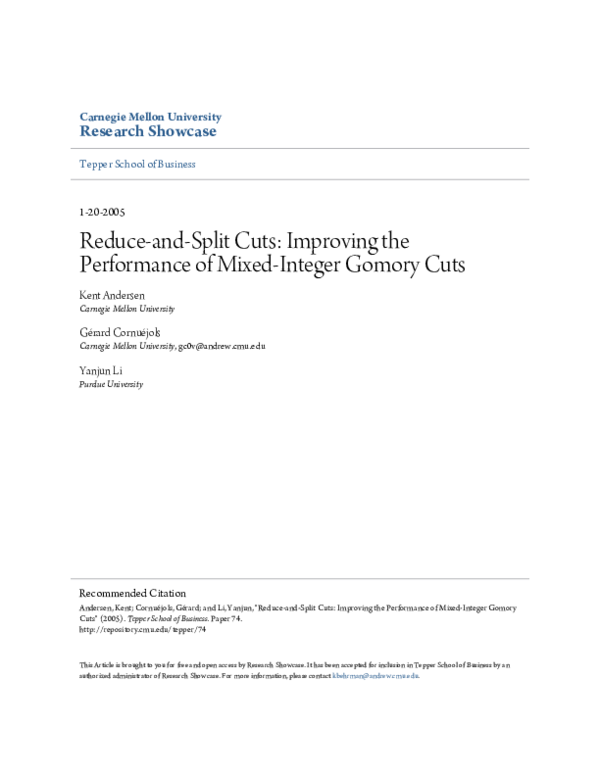 Pdf Reduce And Split Cuts Improving The Performance Of Mixed Integer Gomory Cuts