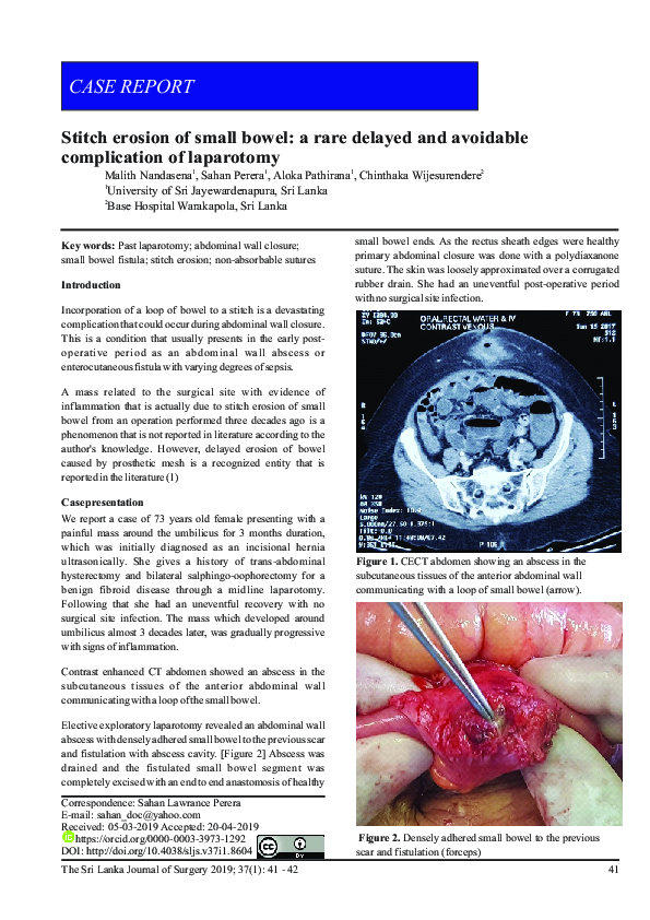 (PDF) Stitch erosion of small bowel: a rare delayed and avoidable ...