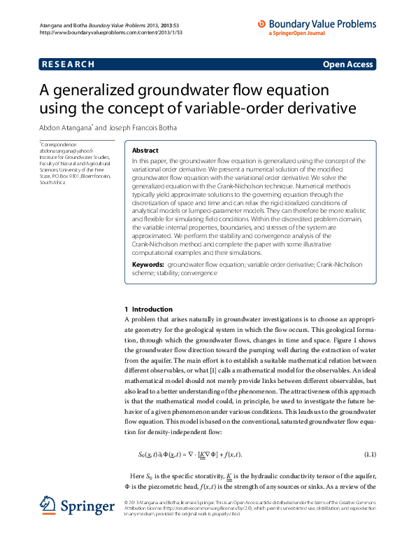 (PDF) A generalized groundwater flow equation using the concept of ...