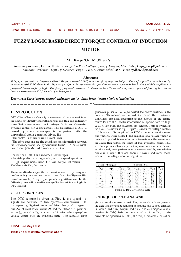 (PDF) FUZZY LOGIC BASED DIRECT TORQUE CONTROL OF INDUCTION MOTOR ... (PDF) FUZZY LOGIC BASED DIRECT TORQUE CONTROL OF INDUCTION MOTOR ...