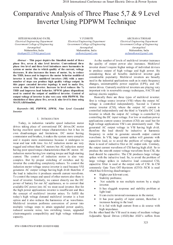 Pdf Comparative Analysis Of Three Phase 57 And 9 Level Inverter Using Pdpwm Technique