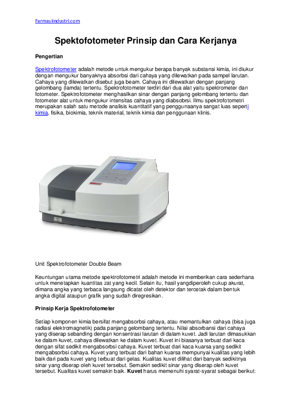 (PDF) Spektofotometer Prinsip dan Cara Kerjanya