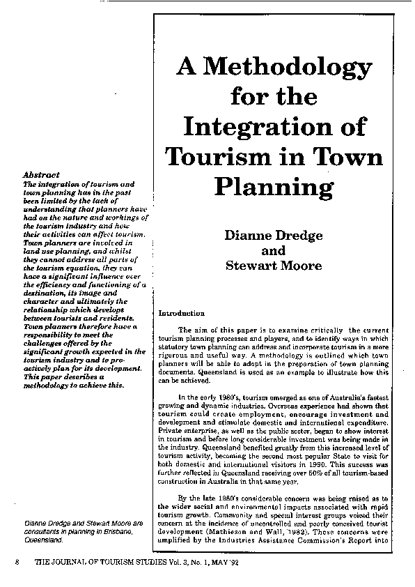 (PDF) A methodology for the integration of tourism in town planning