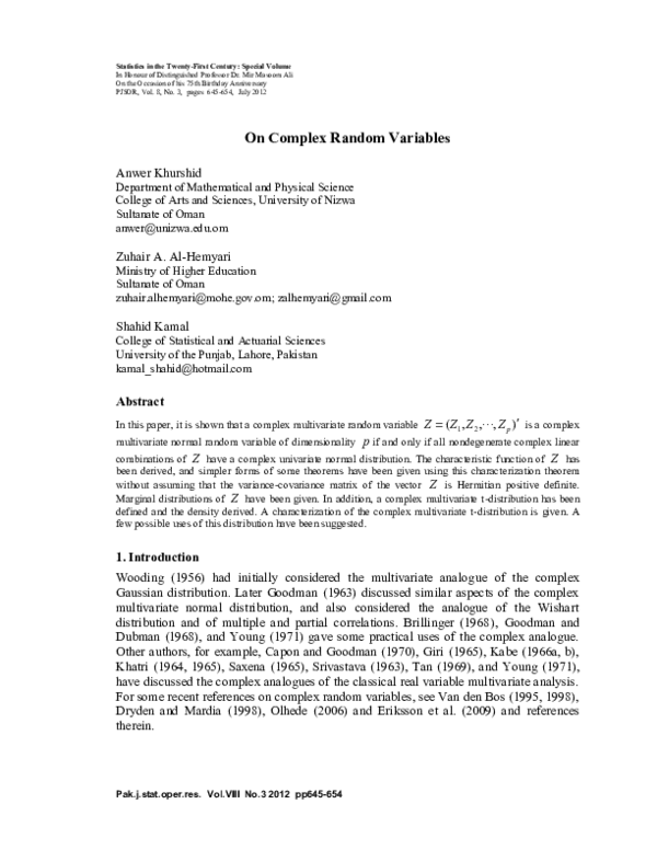 (PDF) On Complex Random Variables