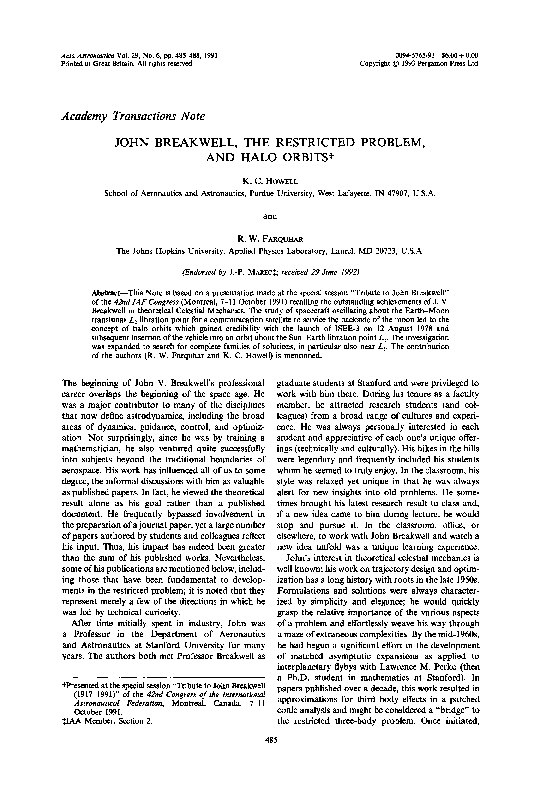 (PDF) John Breakwell, the restricted problem, and halo orbits