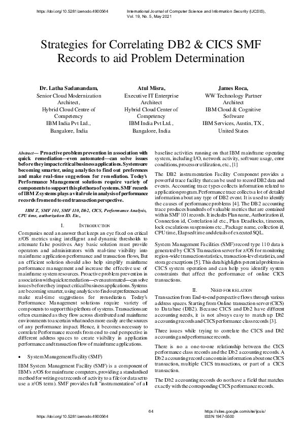 (PDF) Strategies for Correlating DB2 & CICS SMF Records to aid Problem Determination