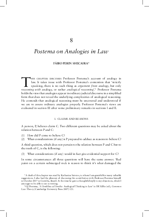 (PDF) Postema on Analogies in Law (book chapter, 2020)