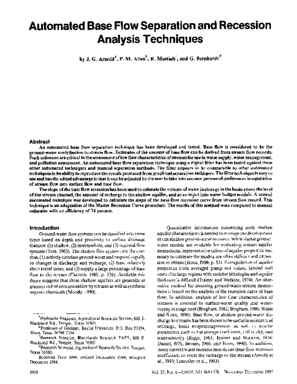 (PDF) Automated Base Flow Separation and Recession Analysis Techniques