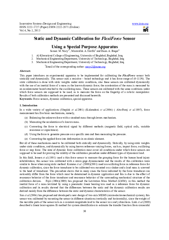 (PDF) Static and Dynamic Calibration for FlexiForce Sensor Using a ...
