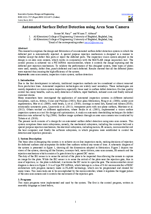 Pdf Automated Surface Defect Detection Using Area Scan Camera