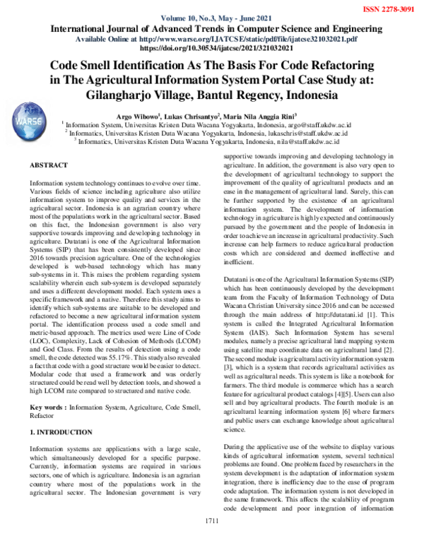 (PDF) Code Smell Identification As The Basis For Code Refactoring in ...