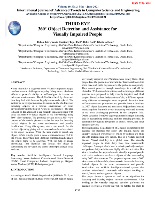 (PDF) THIRD EYE 360° Object Detection and Assistance for Visually ...